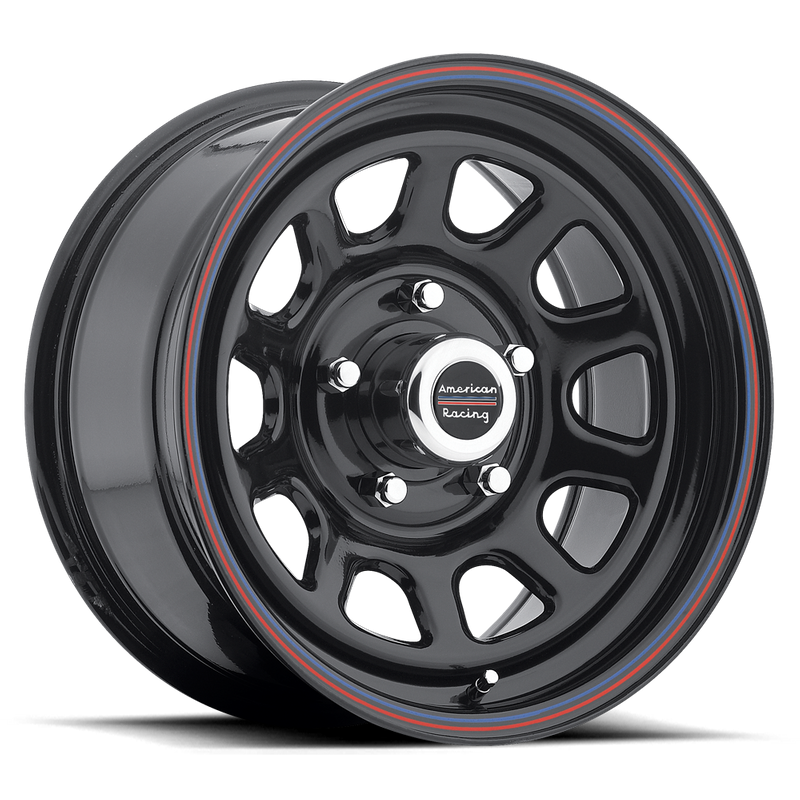 American Racing AR767, Gloss Black Steel With Red and Blue Stripe (8X15 ...